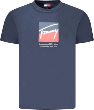 Tommy Hilfiger Homme, Tops, Bleu, Taille: S T-shirt en coton bleu avec logo imprimé