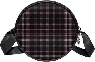 Generic Sac &agrave; bandouli&egrave;re Circle pour femme, petit sac &agrave; bandouli&egrave;re r&eacute;tro noir &agrave; motif &eacute;cossais avec fermeture &eacute;clair, bretelles r&eacute;glables, sac &agrave; main rond d