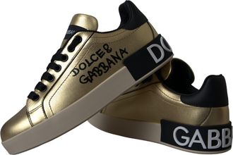 Dolce & Gabbana Gold Portofino Kalbleder Sneakers Damen Schuhe