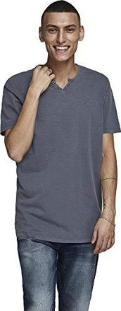 Jack & Jones T-Shirt pour Homme à col divisé chiné, Bleu Marine/Coupe Slim, XS-XL