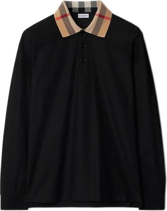 Burberry Homme, Tops, Noir, Taille: XL Polo en coton &agrave; manches longues et col &agrave; carreaux