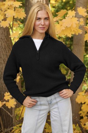 Hanseheld Damen Troyer Merino Wolle Schwarz GOTS