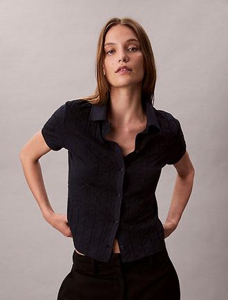 Calvin Klein Polo en jacquard avec logo monogramme int&eacute;gral