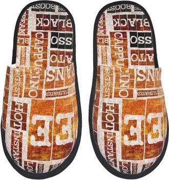 Generic Impression De Café Vintage Dessinée À La Main Pantoufle Plates Pantoufles En Peluche Chauds Slippers Pour Femme Homme Extérieur L