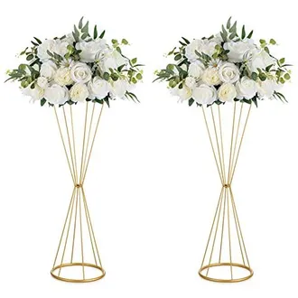 Nuptio Nuptio Centres de Table de Mariage Or: Vase Trompette M&eacute;tal de 68cm Haut 2 Pi&egrave;ces Support de Fleurs Fleur Artificielle Pr&eacute;sentoir pour D&eacute;corations dan