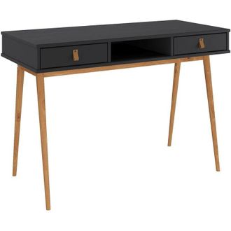 IDIMEX Bureau kim en pin massif avec 2 tiroirs et 1 niche lasuré noir/chêne