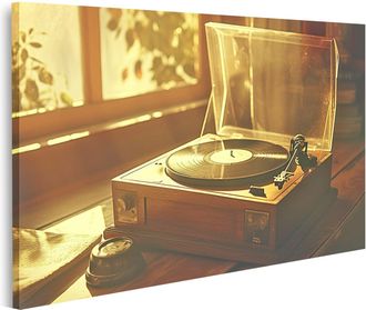 Islandburner Bild auf Leinwand Sonniger Nachmittag mit Plattenspieler f&uuml;r Wohnzimmer Musikliebhaber Plattenladen Bilder Wandbilder Poster