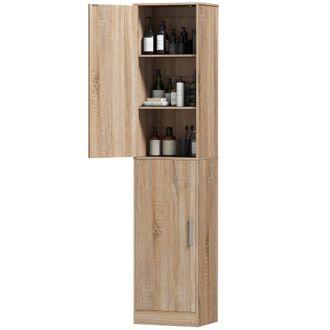 HOMCOM Badezimmerschrank, schmale Badezimmers&auml;ule mit 2 T&uuml;ren und 4 verstellbaren Einlegeb&ouml;den, Aufbewahrungsm&ouml;bel f&uuml;r Wohnzimmer, Toilette, kleine R&auml;ume, 40
