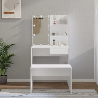 vidaXL Schminktisch-Set mit led Wei&szlig; Holzwerkstoff - Vidaxl