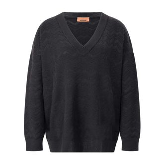 Missoni Zigzag V-Ausschnitt Wollmischung Pullover - - Knitwear - Damen - Schwarzk - 4XS