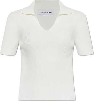 Lacoste Femme, Tops, Beige, Taille: 38 FR Polo c&ocirc;tel&eacute; avec &eacute;cusson logo