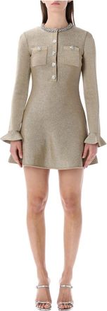 Self Portrait Femme, Robes, Jaune, Taille: 40 FR Mini-robe en maille &agrave; bordure de cristaux