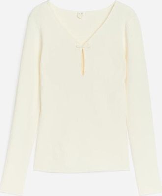 Arket Geripptes Oberteil Mit Schleife -Wei&szlig;