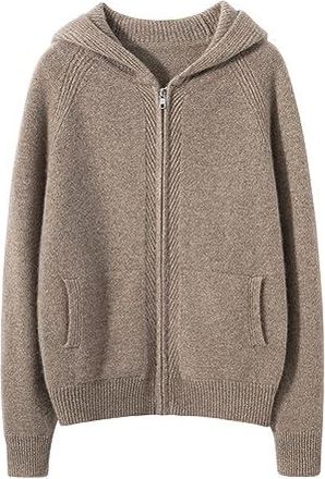 Dissa Gilet Cachemire Femme Capuche Marron Fermeture éclair Tricoté en Vrac Manches Longues épais Cardigan en Cachemire et Laine,40,ZSBR8336