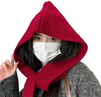 Generic &Eacute;charpe cor&eacute;enne pour femme de haute qualit&eacute; pour lhiver - &Eacute;charpe polyvalente avec capuche - Bonnet de chat avec oreilles, rouge, taille unique