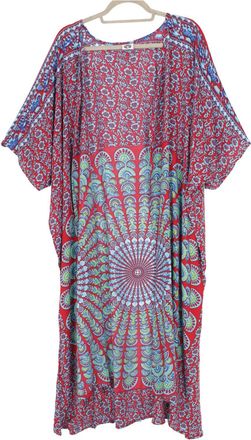 Guru Shop Leichter Sommer Kimono, Umhang, Strandkleid mit Mandala Muster - Rot/blau, Damen, Synthetisch