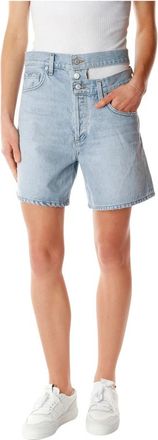 A Gold E Femme, Shorts, Bleu, Taille: W30 Short en jean asym&eacute;trique