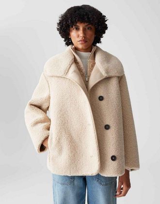 OPUS Winterjacke HAFINE weich im Shearling Look lockere Passform, weicher Griff