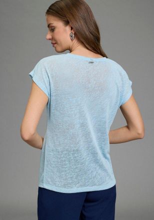 Laura Scott T-Shirt mit Glitzerdurck und Leinen-Optik