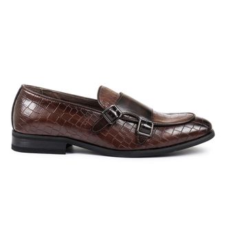 Infinity Leather Braune vegane Lederschuhe mit doppeltem Monk Strap Loafer f&uuml;r Herren