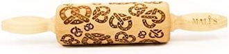 Folkroll 13265 - Dekoratives Mini-Nudelholz mit 2 Griffen, Gravur traditionelles Elsass Breetzels - Buchenholz - 240 x 45 x 45 mm