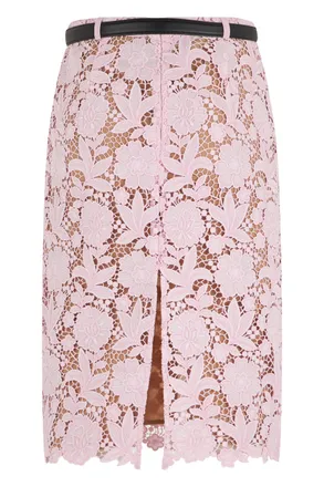 Self Portrait Womens Lace Midi Skirt Pink Polyester