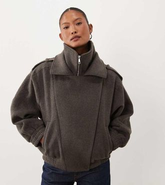 Asos Petite ASOS DESIGN Petite veste biker oversize habill&eacute;e en laine, charbon-Gris