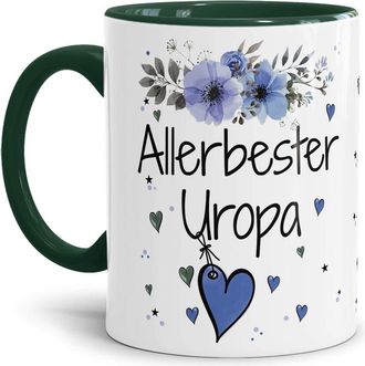 Tassendruck Tasse mit Spruch - Allerbester Uropa - Sch&ouml;ne Geschenkidee/zum Geburtstag f&uuml;r beste Freunde und Familie/Danke Tasse - Innen & Henkel Dunkelgr&uuml;n