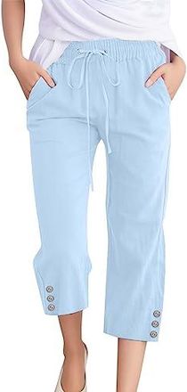 Generic Pantalon en coton et lin pour femme - Jambe large - Pantalon de plage d&eacute;t&eacute; confortable - Pantalon de yoga Palazzo - XIYU26061, bleu clair, 3XL