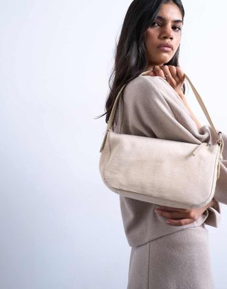 Topshop Stina - Schultertasche aus echtem Leder in Wollwei&szlig; mit Ponyfell-Optik