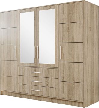 Mirjan24 Drehtürenschrank Bado 4D, Kleiderschrank mit Spiegel, Schubladen und Spiegeltüren, Elegantes Schlafzimmer Schrank, Jugendzimmer (Eiche Sonoma/Spiegel)
