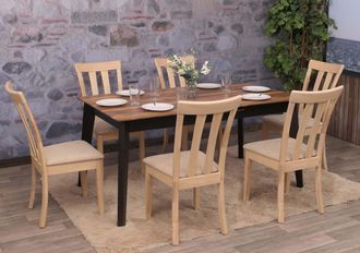 Mendler 6er-Set Esszimmerstuhl HWC-G46, Küchenstuhl Stuhl, Stoff/Textil Massiv-Holz - naturfarbenes Gestell, beige