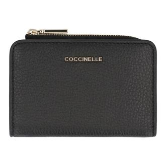 Coccinelle Femme, Accessoires, Noir, Taille: ONE Size Portefeuille en Cuir Souple M&eacute;tallique avec Fermeture &agrave; Pression