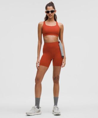 lululemon Fast and Free Shorts mit hohem Bund 5 Taschen für Frauen - 15 cm - Orange - Größe 10