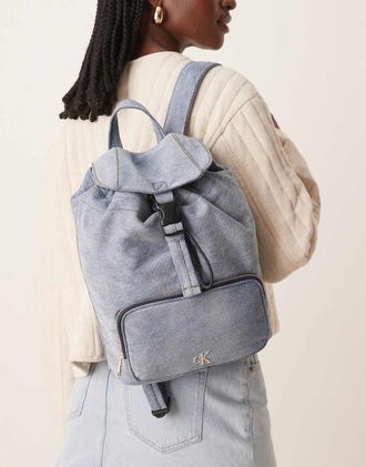 Calvin Klein Sac &agrave; dos en jean avec poche - Bleu moyen