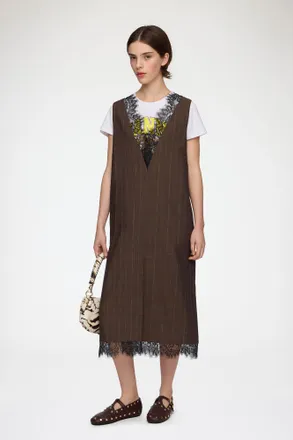 Ganni braun Kleid aus brauner Nadelstreifenwolle Wolle - Gr&ouml;&szlig;e 32