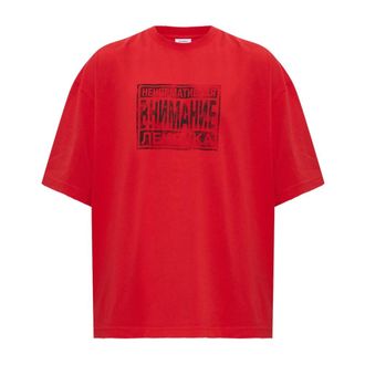 VETEMENTS Oversized Baumwoll-Jersey T-Shirt mit Print - - Tops - Herren - Rot - XL