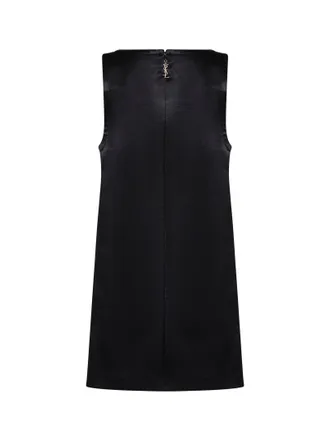 Saint Laurent Womens Sheath Mini Dress Cassandre Black Satin Viscose