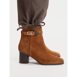 Tommy Hilfiger Stiefeletten Tommy Hilfiger Th Strap Suede Block Heel Boot FW0FW09521 Dunkelbeige