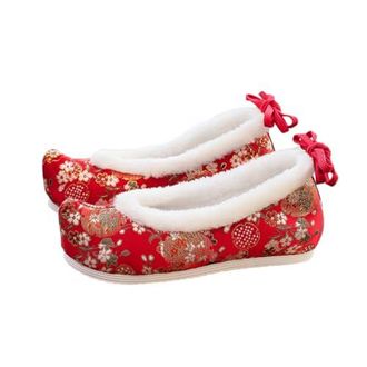 Valiclud Chaussures Plates Brod&eacute;es Style Chinois Int&eacute;rieurement Compens&eacute;es en Tissu, Coton, Rouges, Femme, Costume Hanfu, Taille 39, Confort L&eacute;ger Et Motif Tra