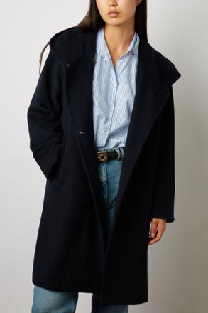 Gerard Darel Manteau droit &agrave; capuche en laine et alpaga - SAKURA - Marine