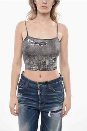 Diesel Patterned Cropped Top T-HALSY with Embossed Monogram size Xxs