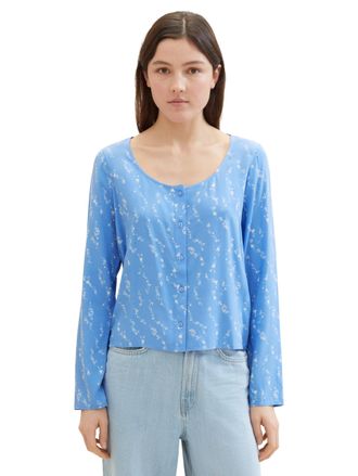 Tom Tailor Tom Tailor Denim Damen Bluse mit Knopfleiste & Muster, 34683 - Light Blue White Print, L