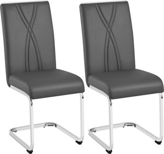 Yaheetech 2er Set Esszimmerst&uuml;hle Kunstleder Stuhl mit hoher R&uuml;cklehne K&uuml;chenstuhl Metallgestell Schwingstuhl f&uuml;r Esszimmer/K&uuml;che/Restaurant, Dunkelgrau