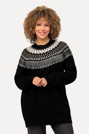 Ulla Popken Strickpullover Norweger-Pullover Rundhals Langarm