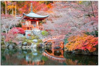 Wallario Outdoor-Poster f&uuml;r Garten oder Balkon Japanischer Herbstzauber, Motivbanner Gr&ouml;&szlig;e: ca. 60 x 90 cm, Outdoor-Bild