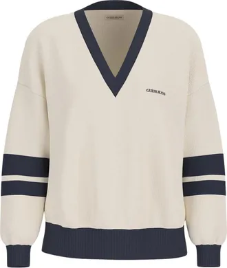 Guess Femme, Pulls, Blanc, Taille: 40 FR Pull Blanc en Laine Mélangée à Col en V