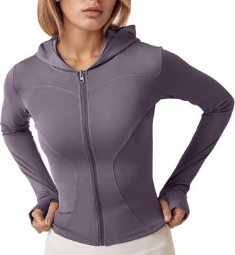 Generic Vestes d&eacute;contract&eacute;es &agrave; capuche et fermeture &eacute;clair pour femmes, manteau de yoga l&eacute;ger &agrave; manches longues pour le printemps, lautomne, les sports de ple