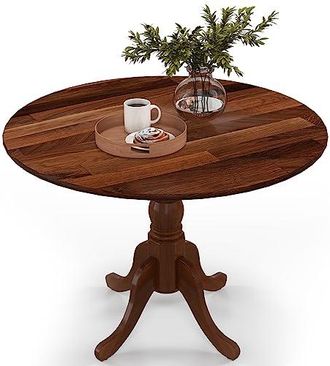 Giantex Table &agrave; Manger Rustique en Bois avec Plateau Rond et Pieds Incurv&eacute;s, Table Ronde pour 4 Personnes, Cadre en Bois de Caoutchouc, pour Cuisine, Salle &agrave; 