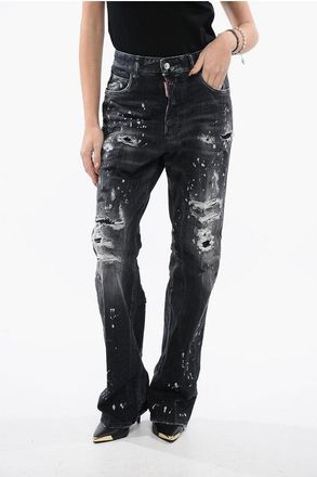 Dsquared2 Vintage Effect Wide Leg ROADIE Jeans with Rhinestone 24cm size 40